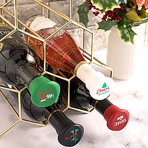 Whaline 8 Pack Christmas Wine Bottle Stoppers and Gift Box, Funny Silicone Reusable Caps Bottle Sealers with a Funny Saying for Wine Beer Bottles