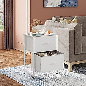WLIVE 2-Drawer Nightstand and 5-Drawer Dresser Set, Dressers for Bedroom, Fabric Storage Tower, Hallway, Entryway, Closets, Sturdy Steel Frame, Wood Top, Easy Pull Handle (White)