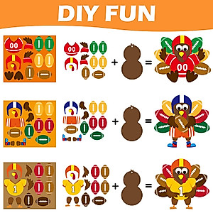 BeYumi 24 Sets Thanksgiving Foam Football Turkey Craft Kit DIY Give Thanks Rugby Turkey Handing Ornaments Decorations Fall Autumn Make A Turkey Craft for Kids Home School Classroom Party Activities