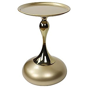 LUGSHIREE Small Round End Tables,Metal Side Table,Modern Space Saving Pedestal Minimalist Table Nightstand for Living Room Apartment Bedroom(Gold)