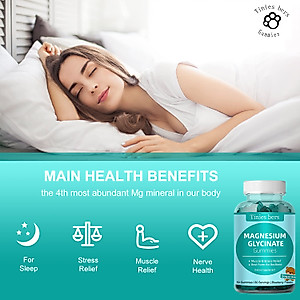 Magnesium Glycinate Gummies 500mg, Sugar Free for Adults & Kids, Best Magnesium Gummies for Sleep, Stress & Muscle Relief & Nerve Health, No Melatonin, Gluten Free, Non GMO, Vegan, Pectin, 60