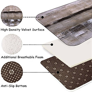 RYANZA 2 Pieces Kitchen Rugs, Abstract Anti Fatigue Non Slip Foam Cushioned Brown and Beige Art Painting Comfort Indoor Floor Mat Runner Rug Set for Laundry Office Sink Bathroom (17"x48"+17"x24")