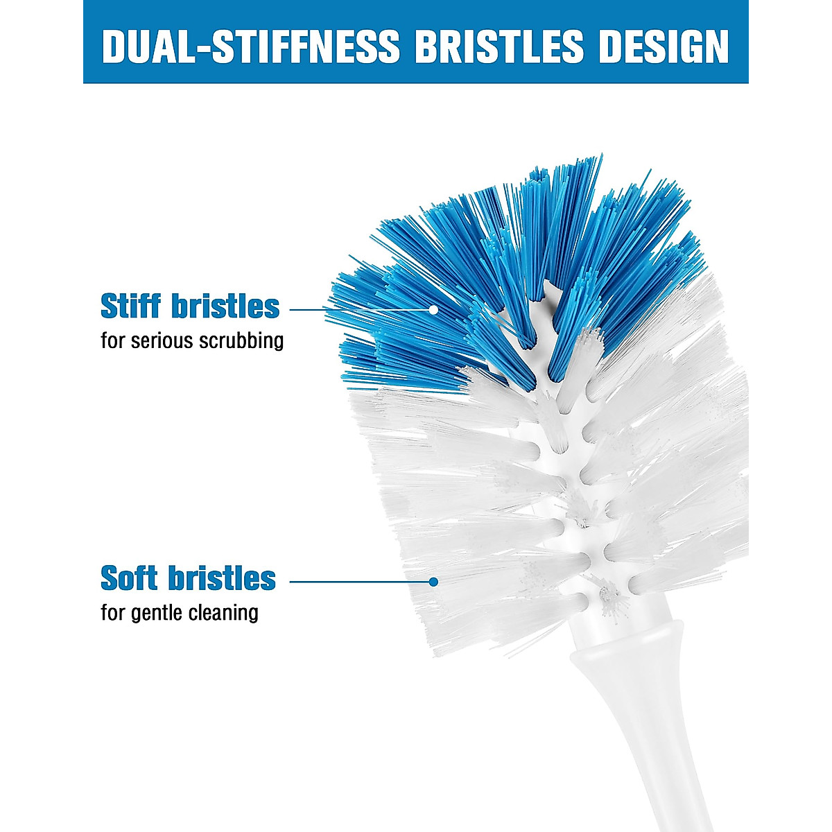 YeuDeuy Long Handle Bottle Brush, Bottle Brush Cleaner with Dual Function Bristles for Water Bottles, Glasswares, Mugs, Thermoses, Baby Bottles, Blue 3 Pack