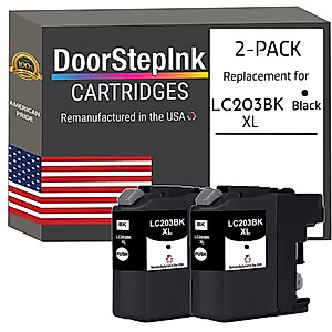 DoorStepInk Remanufactured in The USA Ink Cartridge Replacements for Brother LC203 2 Black for Printers MFC-J4320DW MFC-J4420DW MFC-J460DW MFC-J4620DW MFC-J480DW MFC-J485DW