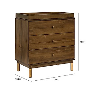 Babyletto Gelato 3-Drawer Changer Dresser with Removable Changing Tray in Natural Walnut and Brushed Gold Feet, Greenguard Gold Certified