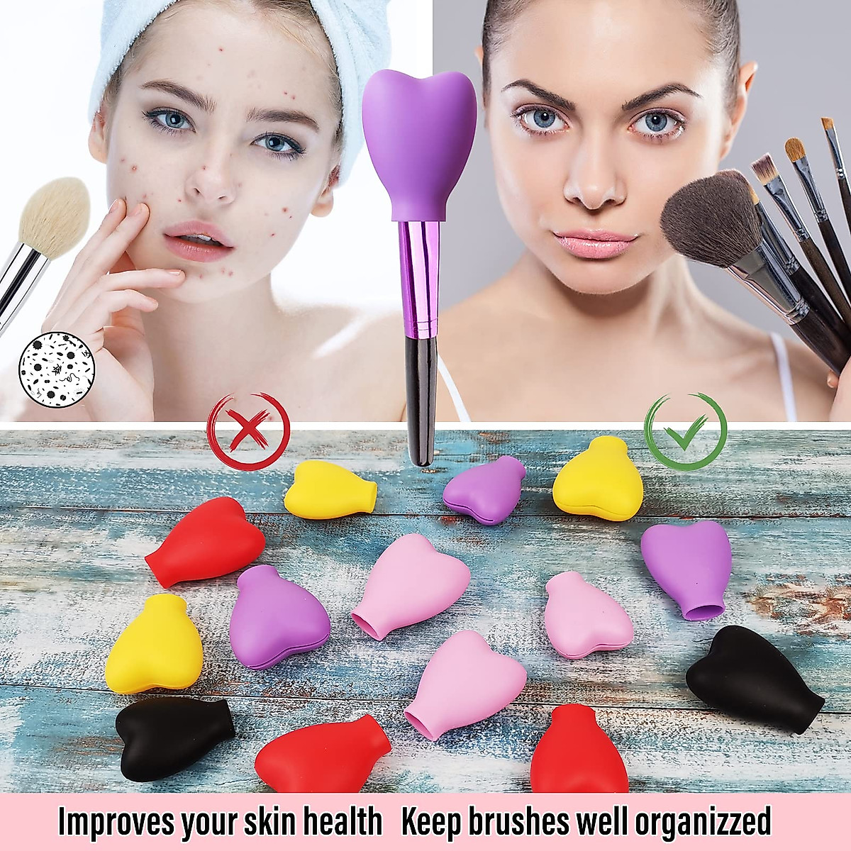 Silicone Cover for Makeup Brush Organizer, Reusable Makeup Brush Case 15 Pack, Makeup Brush Holders Guards Travel Makeup Storage Cover Eyeshadow Brush Set Protector(3 Size)