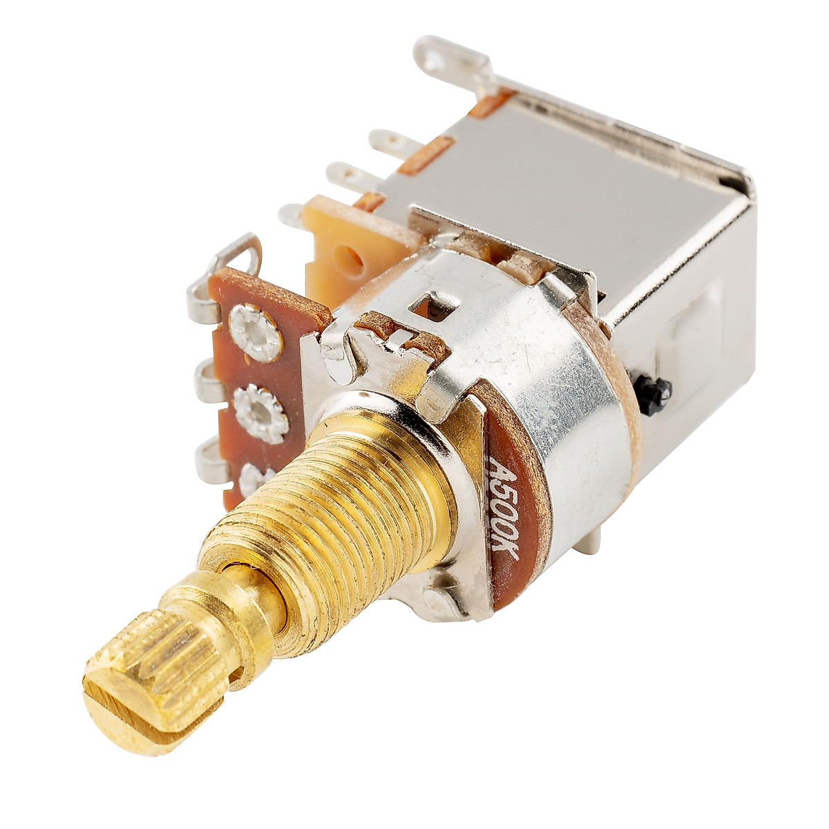 Musiclily Pro Brass Metric Size Push/Push A500K Guitar Pots Audio Taper Potentiometers for Eelectric Guitar or Bass (Set of 2)