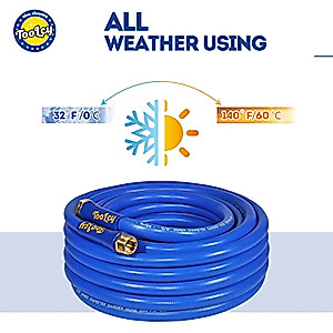 TOOLCY Garden Hose 50 ft, Durable 5/8 inch Garden Hose, Water Hose with 3/4 inch Solid Brass Male & Female Fitting, All-weather, Burst 300 PSI, Blue