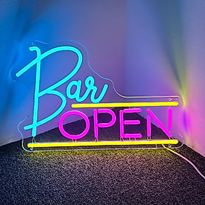 Open Bar Neon Bar Open Neon Sign Bar Lights USB (16x10.7'', USB Charger Included) Neon Bars Sign and Decor Led Light, Neon Signs For Man Cave Bar accessories (Pink and Light Blue)