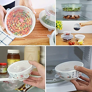 Reusable Silicone Stretch Lids, 12 Silicone Lids, 6 Different Circular Sizes, 6 Different Rectangular Sizes, Flexible Silicone Lids for Bowls, Tupperware, Food, Freezer Safe,adjustable.