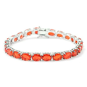 15.60 CT Natural Ethiopian Welo Fire Orange Cut Opal Gems October Birthstone 925 Sterling Silver Tennis Bracelet Gift For Her (rhodium-plated-gold, 8.5)