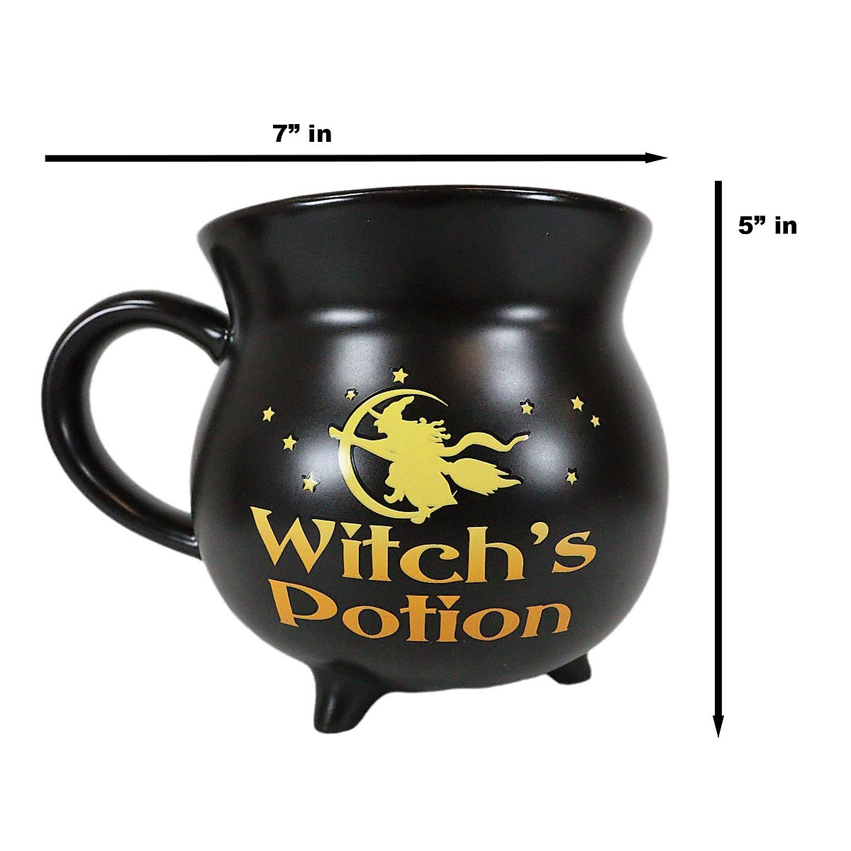 Ebros Wicca Sacred Witch's Potion Reduction Fired Porcelain Black Cauldron Shaped Bowl Or Large Mug 32oz With Handle Hot Cocoa Coffee Tea Cereal Soup Mugs Bowls Occult Witchcraft