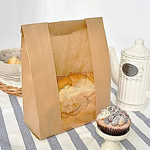 Bread Bags for Homemade Bread Large Paper Bakery Bag with Window for Baked Food Packaging Storage 50pcs Bread Storage Bags for Sourdough Loaf Cookie