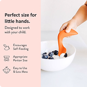 Kizingo Right-Hand Curved Baby Spoons for Toddler Self Feeding, (2 Pack, Blue and Orange)