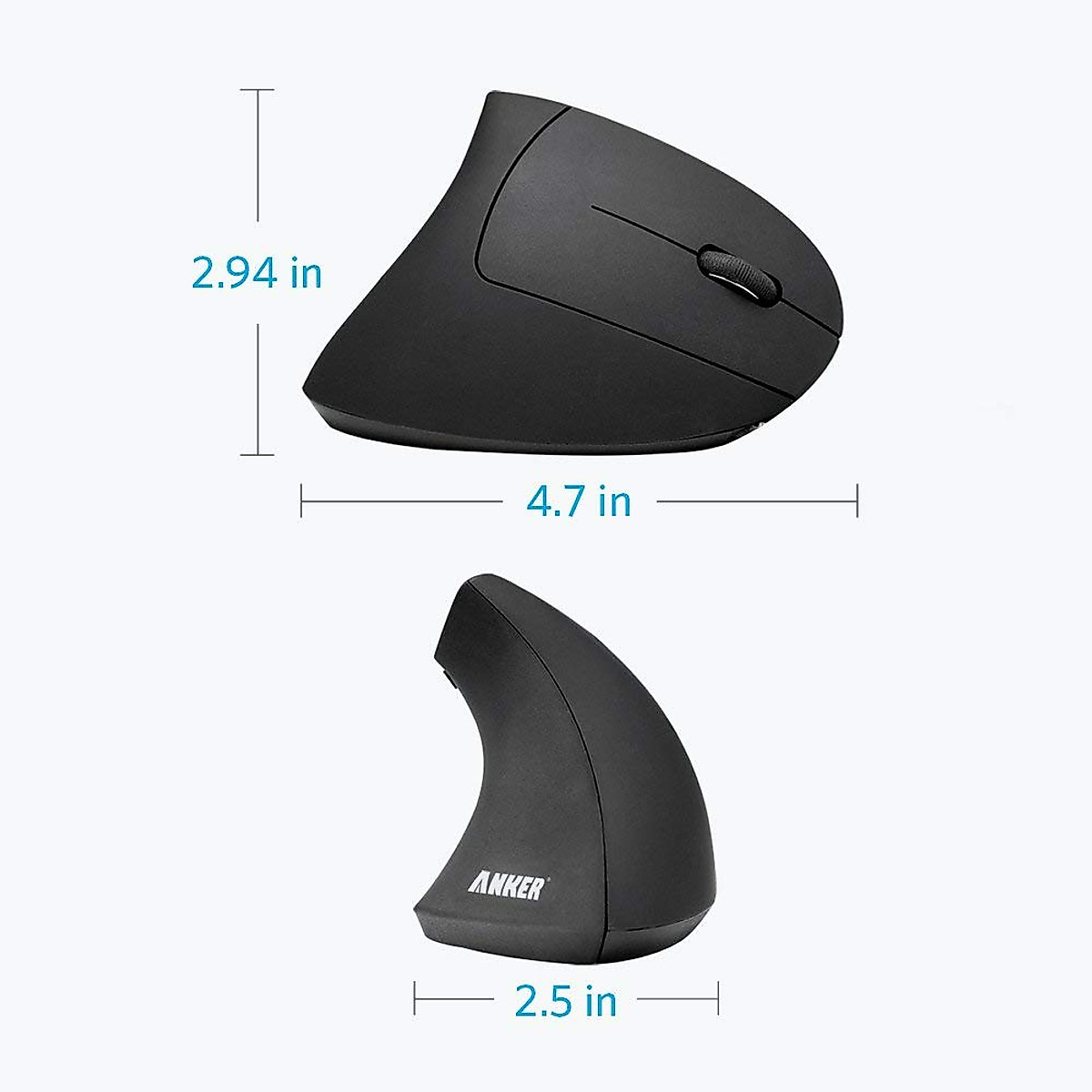 Anker 2.4G Wireless Vertical Ergonomic Optical Mouse, 800/1200 /1600 DPI, 5 Buttons for Laptop, Desktop, PC, MacBook - Black (Renewed)