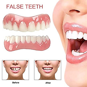LAMILL 2pcs Upper and Lower Veneer, Dentures for Women and Men, Fake Teeth,Adjustable Temporary Denture