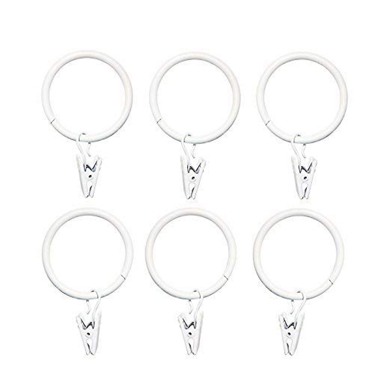 LIMNUO 1.5 inch Metal White Curtain Rings with Clips Set of 14,White