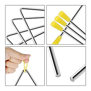 EASTROCK Triangle Instrument 3 Packs 4 5 6 Inch Percussion Instrument Set Hand Percussion Triangles with Striker