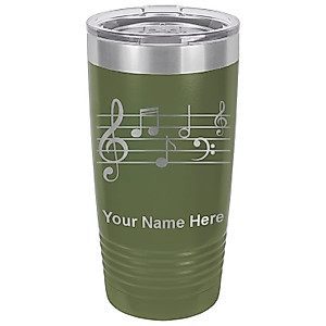LaserGram 20oz Vacuum Insulated Tumbler Mug, Music Staff, Personalized Engraving Included (Camo Green)