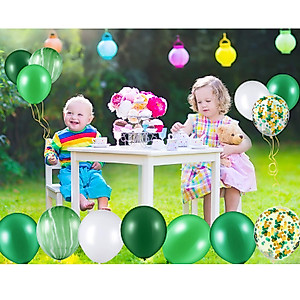 60 Pieces 12 Inch Agate Latex Balloons Confetti Balloons Colorful Balloons for Jungle Baby Shower Wedding Office Birthday Party Supplies (Green, White)