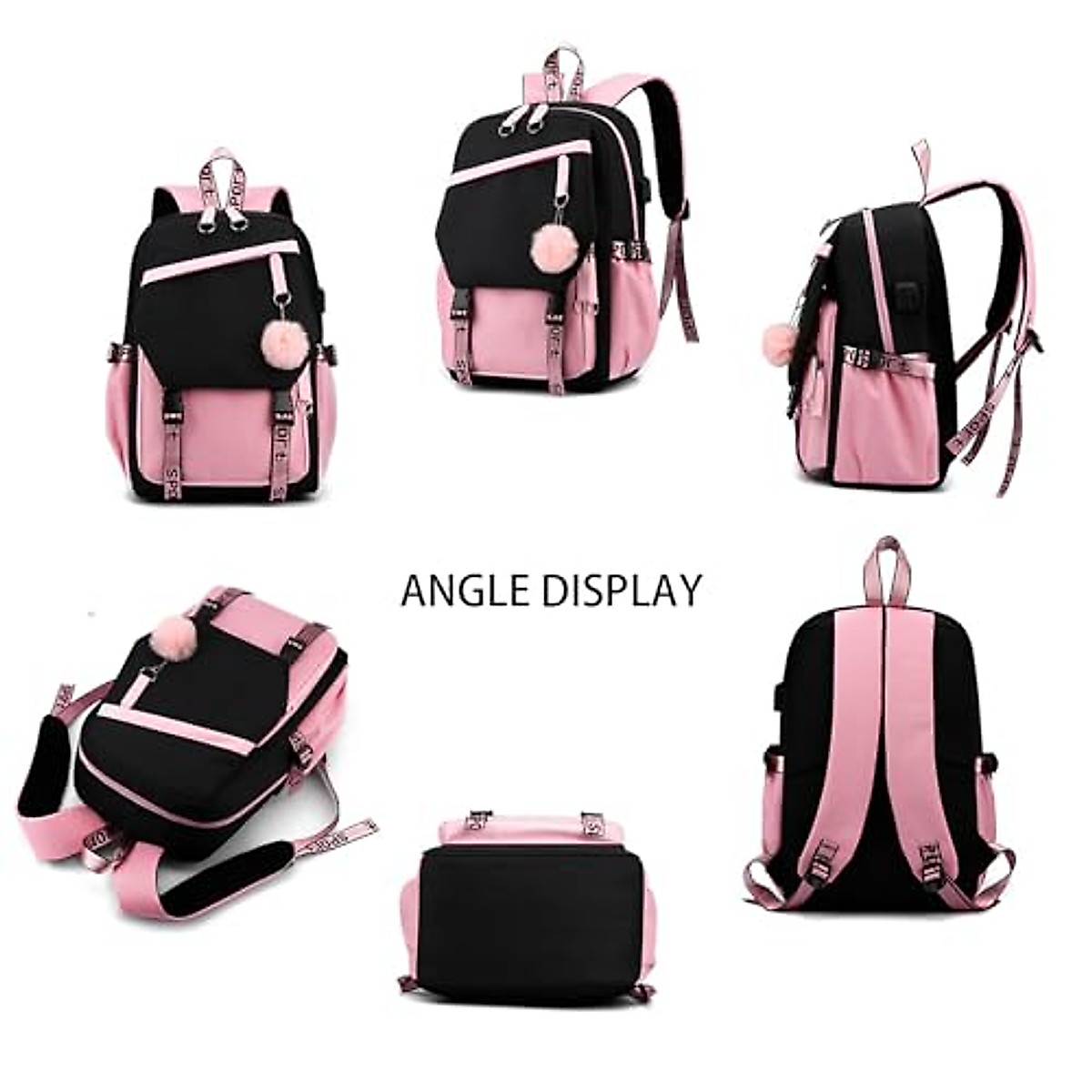 Cute Girls Student Backpack Fashion Laptop bag School Bookbag Travel Backpack with USB Charging Port and Headphone Port (Pink 1)