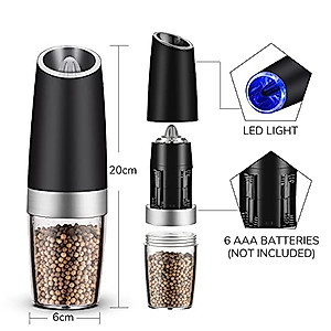 Sunbag Electric Gravity Salt and Pepper Mill,Battery Operated Automatic Salt and Pepper Mill - Blue LED Light,Adjustable Coarseness,One Handed Operation