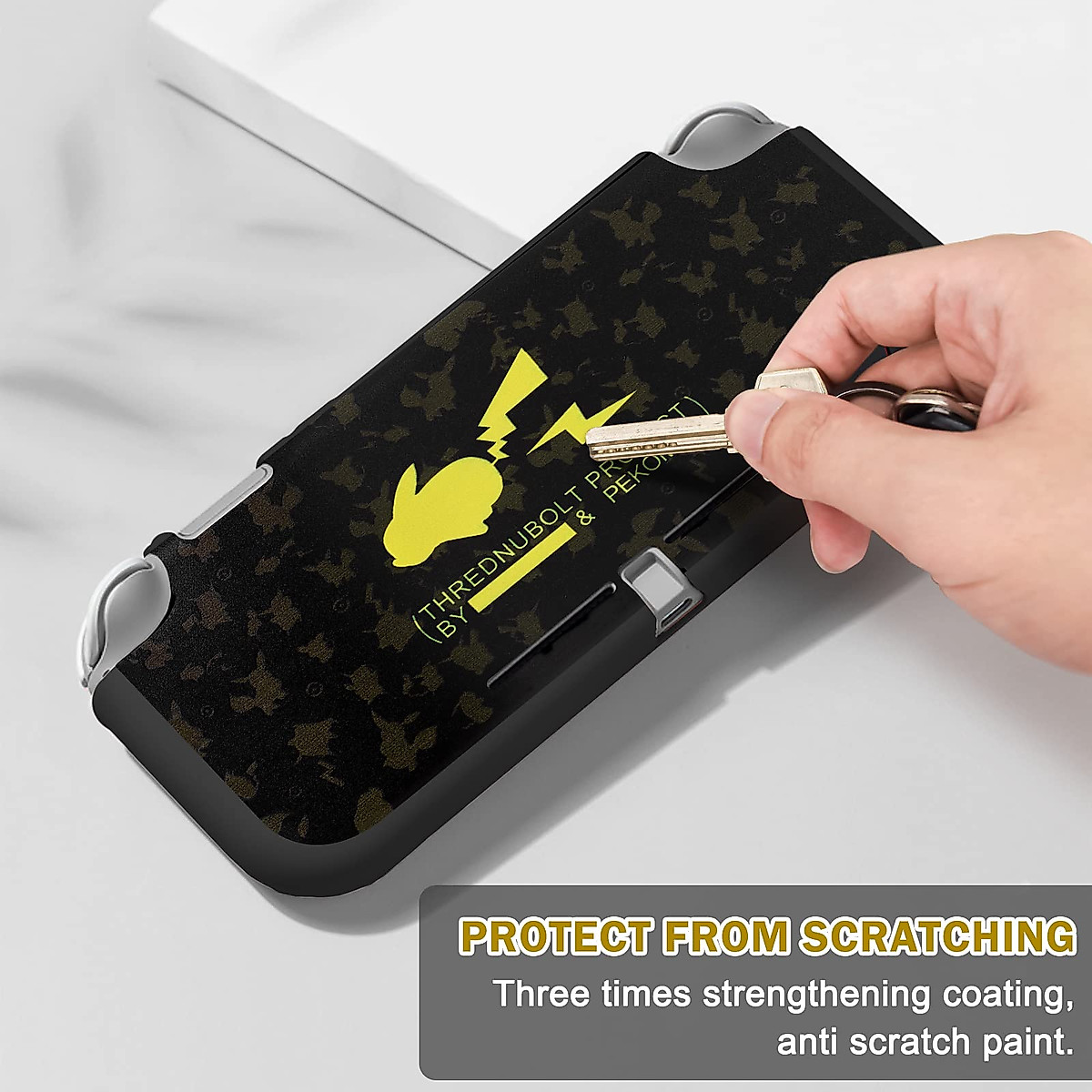 DLseego Flash Pika Switch Lite Protective Case Cool Soft TPU Shell Shockproof Scratch Resistant Cover Joy Con Japanese Amine Skin with 2PCS Lovely Cartoon Thumb Grips Caps for Switch 2019 - Black