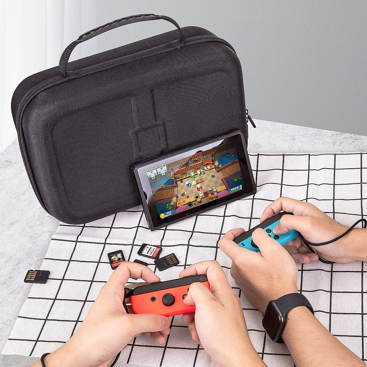 LP Carrying Case Compatible with Nintendo Switch, OLED and Switch Lite, Portable Travel All Protective Hard Messenger Black Bag Soft Lining 18 Games for Switch Console Pro Controller & Accessories