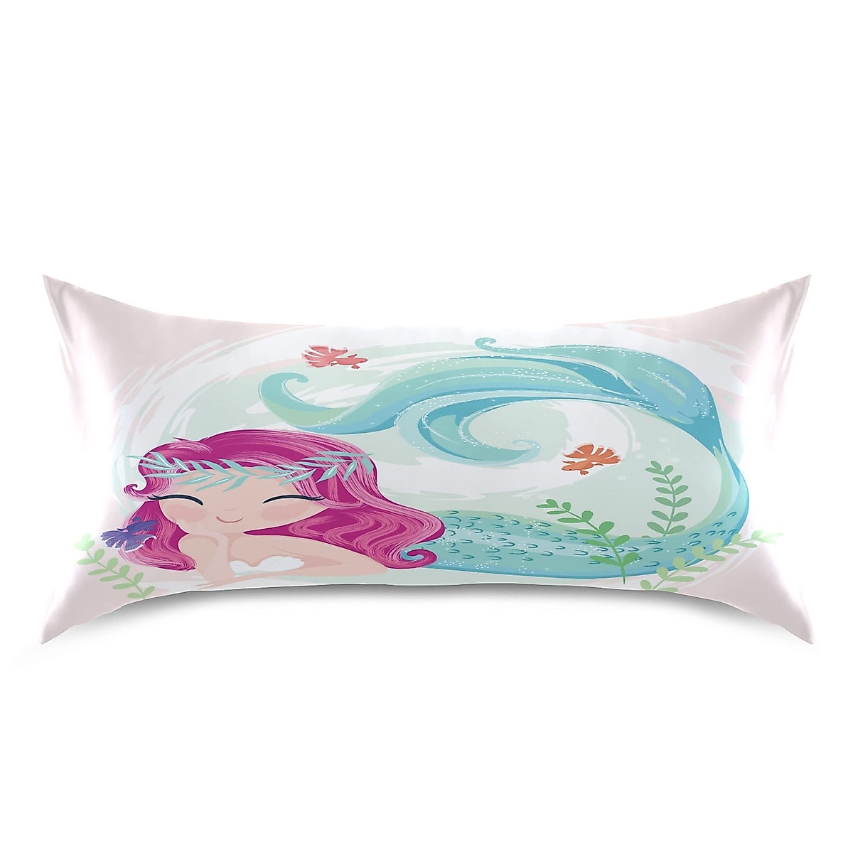 Dalzium Cute Mermaid Satin Pillowcase for Hair and Skin, Ocean Mermaid Girl Silk Pillow Case with Envelope Closure, Standard Size 20x26 inches, Pink, 1 PC