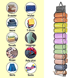 TAUPTT Legging Storage bag Organizer, Hanging Closet Organizer-Storage Bags/Containers for Clothes,Clothes Organizer with 24 Roll Compartments, Foldable Cubby (Grey) (TAT 001)