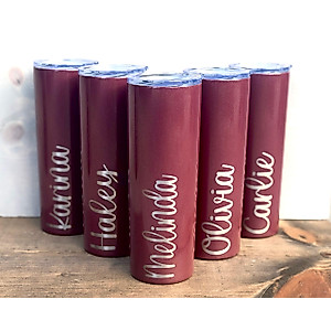 Birsppy 20oz Stainless Steel Skinny Tumbler- Laser Engraved- Personalized Tumbler- Straw and Lid Included- Vacuum Insulated- Teacher Gift- Mother's Day- Bride Gift- Handheld Tumbler- Girls Trip