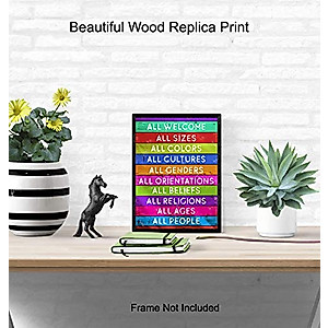 Welcome Sign - Liberal Wall Decor Picture - Gift for LGBTQ, Queer, Gay, Bi, Lesbian, African American, Black, Latino - 8x10 Paper Plaque Art Poster Print for Home, Office, Store, Bar - Unframed