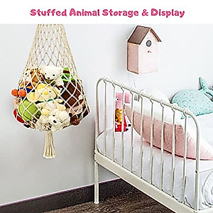 LAT LEE AND TOWN Stuffed Animal Net or Hammock Hanging Toy Net Stuff Animal Storage Hammock Organizer for Nursery Kids Room Bedroom Playroom (Beige)