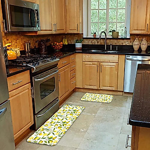 Kitchen Rugs Sets 2 Piece Floor Mats Lemon Tree Tropical Summer Yellow Lemons Fruit Floal Doormat Durable Farmhouse Cushion Area Rugs Washable Runner Carpet Set Non Slip Lemon Kitchen Rug and Mats