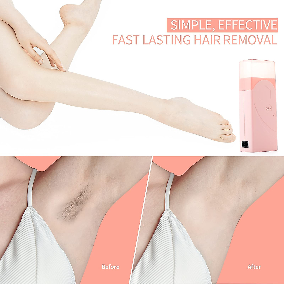 Portable Wax Warmer for Hair Removal, Electric Roll On Wax Heater for Depilatory Wax Melts, Wax Warmer Kit Home Waxing Machine for Women and Men