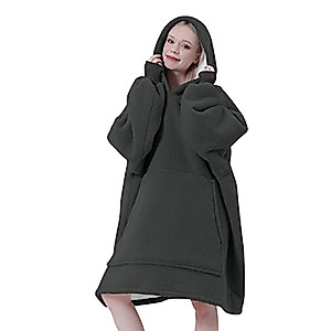 Easy-Going Oversized Wearable Blankets Hoodie for Women and Men, Double Layered Sherpa Blanket Sweatshirt, Adults, Dark Gray