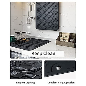 AMOAMI-Dish Drying Mats for Kitchen Counter Heat Resistant Mat Kitchen Gadgets Kitchen Accessories (12" x 16, BLACK)