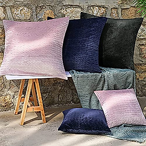 PHF Velvet Wrinkled Throw Pillow Covers, 18"x18", 2 Pack Texture Luxury Home Decorative Cushion Covers for Bed Couch Sofa, Super Soft and Cozy Square Pillowcase Shell, No Filling, Black Green