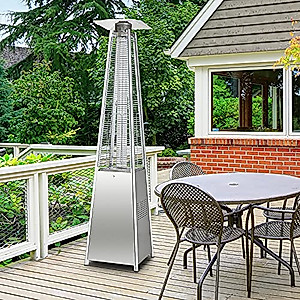 Tangkula 90-inch Outdoor Patio Heater, 42000 BTU Portable Pyramid Propane Heater with Wheels, Quartz Glass Tube, Auto Shut Off Protection, Stainless Steel Outdoor Heater for Backyard, Garden