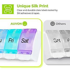 AUVON Weekly Pill Organizer Arthritis Friendly, BPA Free Travel 7 Day Pill Box Case with Spring Open Design and Large Compartment to Hold Vitamins, Cod Liver Oil, Supplements and Medication