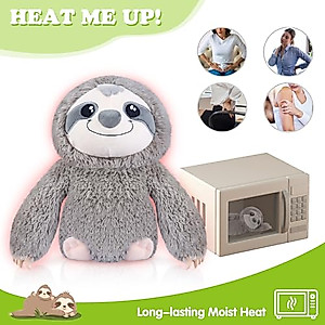 SuzziPad Microwavable Stuffed Animal, Heated Sloth Plush for Anxiety, Bedtime, Cuddle & Companion, Soreness & Stress Relief, Warmer Plueshies, Microwave Heating Pad, Gifts for Women, Gray