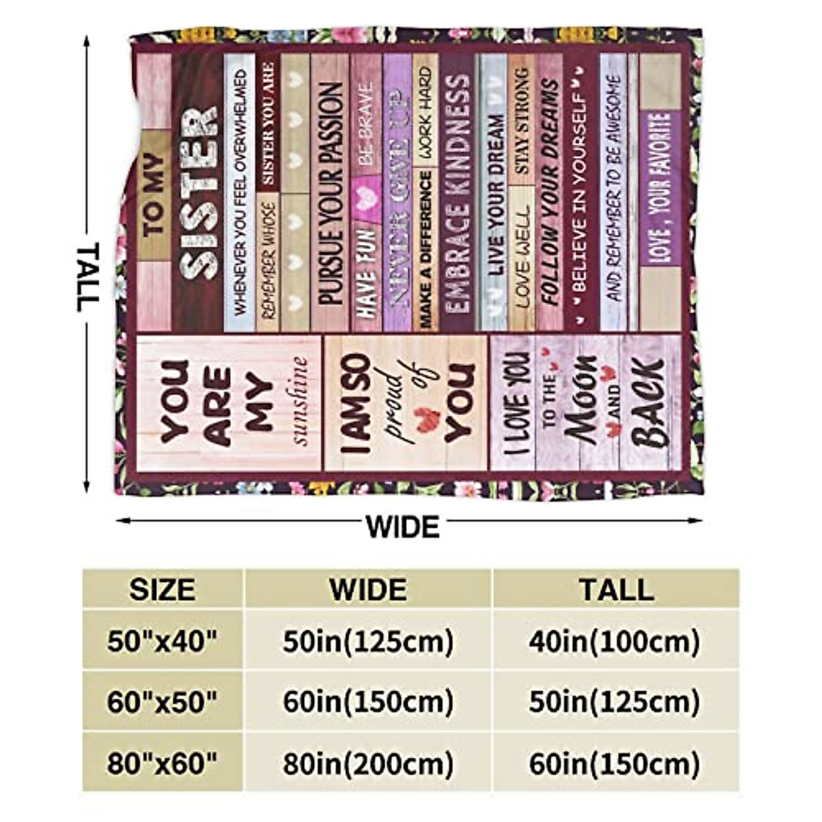 Gifts for Sister, Sister Birthday Gifts from Sister Brother, Unique Blanket to My Sister, Soul Sister, Big Sister Gift, Valentines Christmas Warm Premium Flannel Throws Blankets 50" x 40"