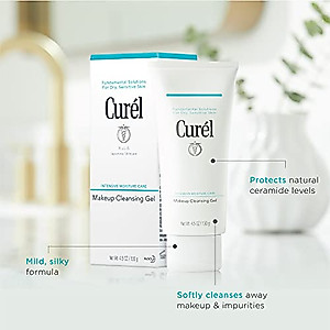 Curel Japanese Skin Care Makeup Cleansing Gel, Gentle Facial Cleanser for Dry, Sensitive Skin, pH-Balanced and Fragrance-Free Japanese Skincare, 4.5 oz (Step 1 of 2-Step Skincare)