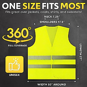 PeerBasics Safety Vests 10 Pack - Yellow Reflective High Visibility, Hi Vis Silver Strip, Men Women, Work, Cycling, Runner, Surveyor, Volunteer, Crossing Guard, Road, Construction, Neon (Mesh, 10)