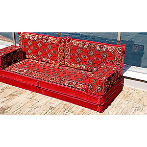 Sleeper Sofa, 8" Thickness Red Arabic Sofa Floor Seating Set, Pallet Sofa, Floor Cushions, Sectional Sofa, Arabic Majilis, Ottoman Couch