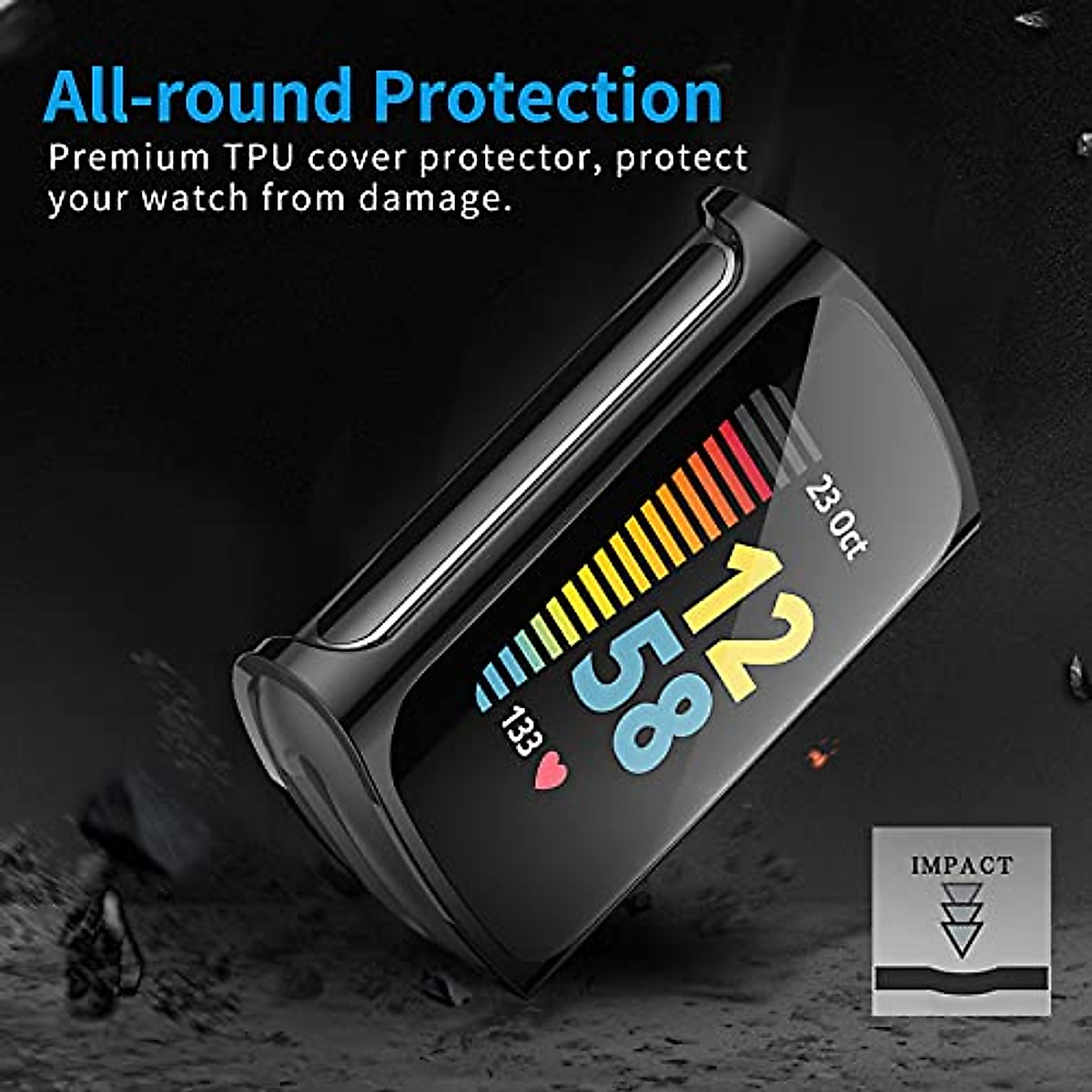 NANW 3-Pack Screen Protector Compatible with Fitbit Charge 5 (Not for Charge 4/3), TPU Rugged Bumper Case Cover All-Around Protective Plated Bumper Shell Accessories for Charge 5 Smartwatch