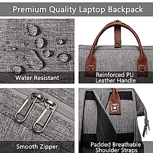 Laptop Backpack for Women, Kasqo 15.6 Inch Teacher Backpack Nurse Bags Work Backpack Purse Waterproof Anti-Theft Travel Backpack with USB Charging Port, Grey