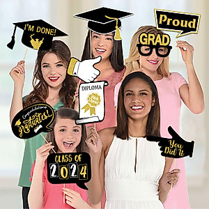 Black-Gold Graduation Party-Decorations Photo-Booth Props - 25pcs DIY Funny Glasses Cap 2024 Class Congrate Grad Photography Props Decor,College Favors Gifts Supplies Ouruola