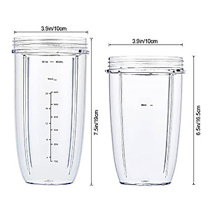 Blender Replacement Cups for Nutribullet Blender, 32oz & 24oz Cups with Flip Top To Go Lid & Flat Lid & Rubber Gasket, Compatible with Nutri Bullet 600W/900W Blenders (6 PCS)