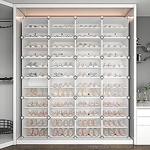 ROJASOP Shoe Storage Cabinet, 12-Tier Shoe Organizer 96 Pairs Extra Large Plastic Shoe Rack with Covers Portable Shoe Rack Organizer with Doors Big Shoe Rack for Closet Entryway Bedroom
